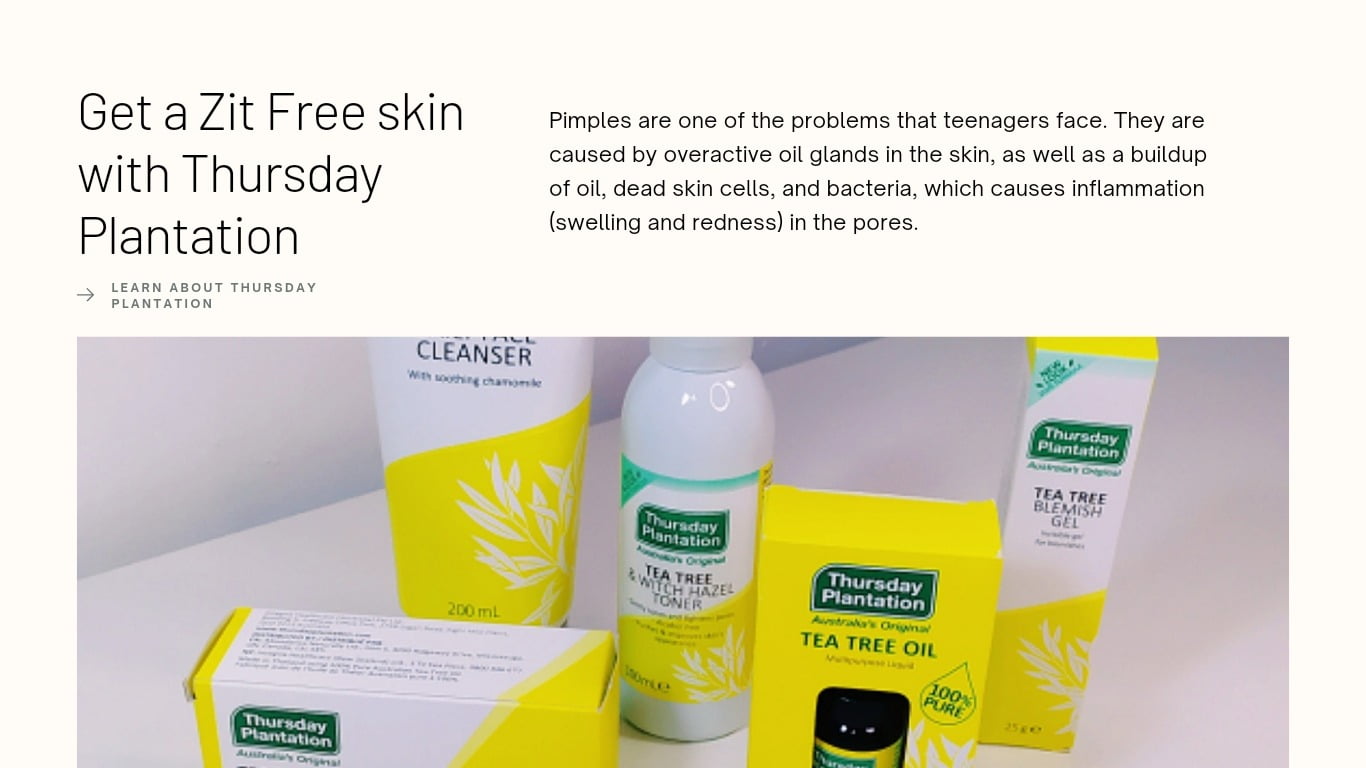 Get a Zit Free skin with Thursday Plantation - The Creed Guy